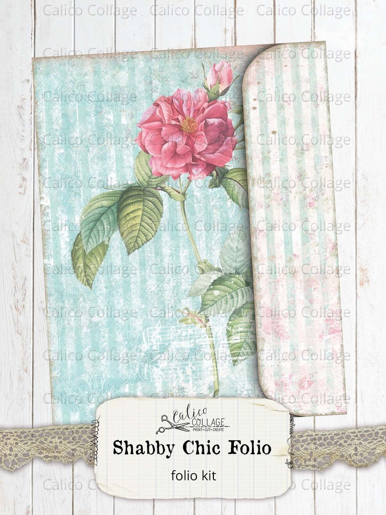 Shabby Chic Junk Journal Folio Kit, Printable Junk Journal Kit, Victorian Rose, Ephemera Holder ...