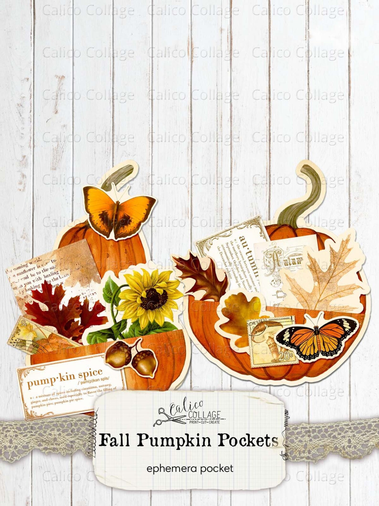 Fall Junk Journal Pockets, Autumn Ephemera, Pumpkin Pockets, Fall ...