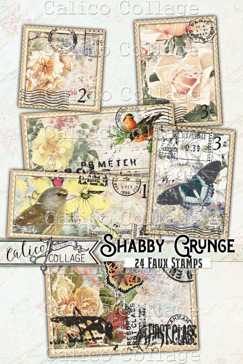 Printable Faux Stamps Ephemera Pack Shabby Grunge 20 - Etsy