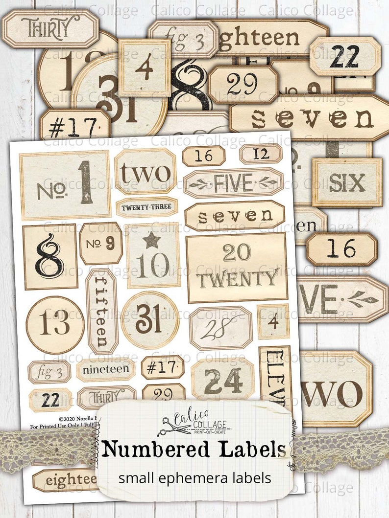 Printable Numbered Labels Junk Journal Supplies Vintage | Etsy