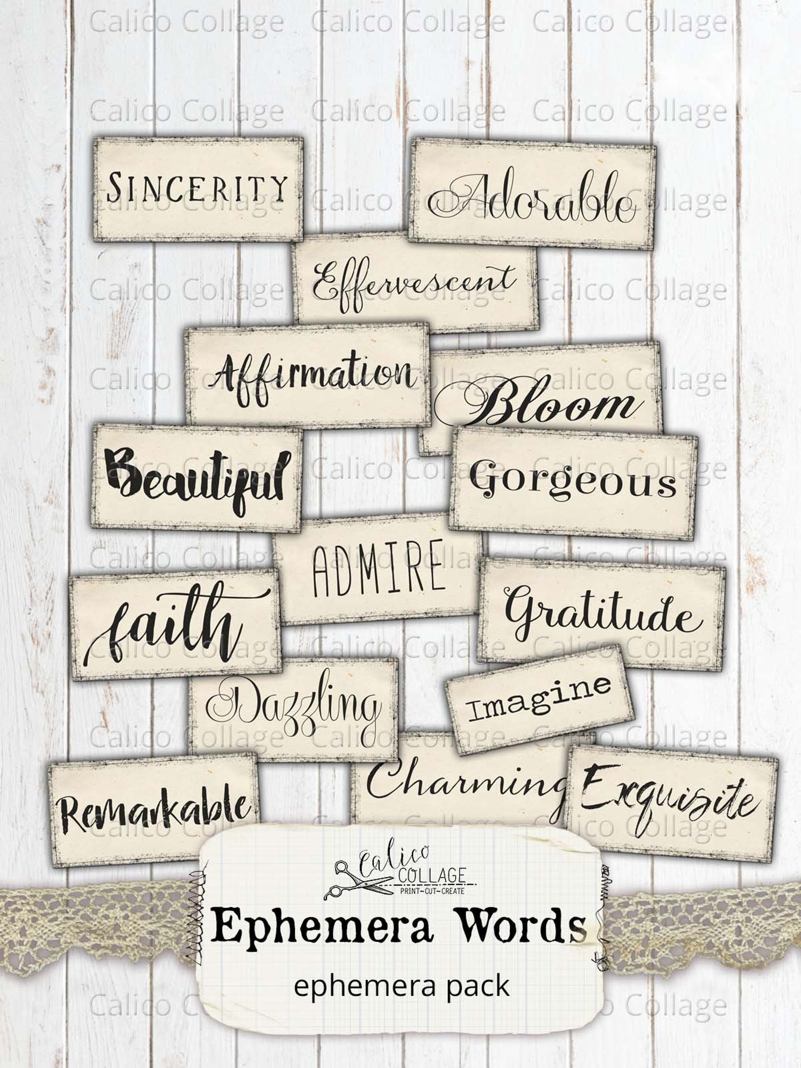 Printable Ephemera Words, Junk Journal Supplies, Scrapbook Ephemera ...