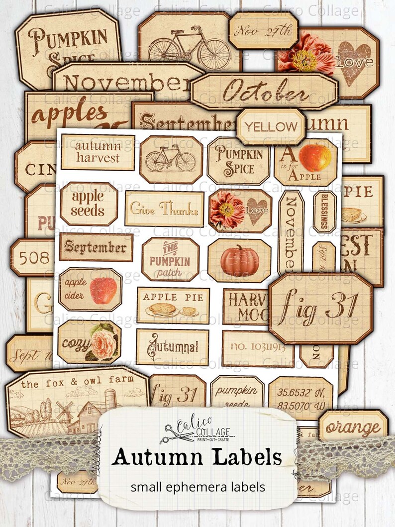 Fussy Cut Autumn Ephemera Labels Printable Vintage Ephemera - Etsy