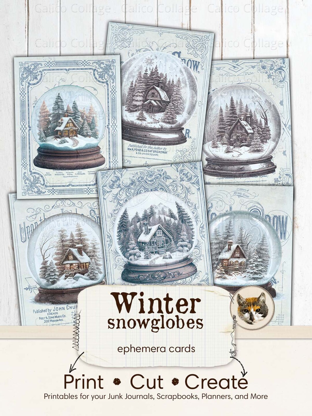 Junk Journal Printable Winter Snowglobes Ephemera Pack, Printable ...