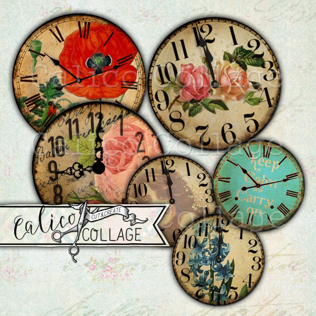 Printable Antique Clock Faces Junk Journal Ephemera Pack, Printable ...