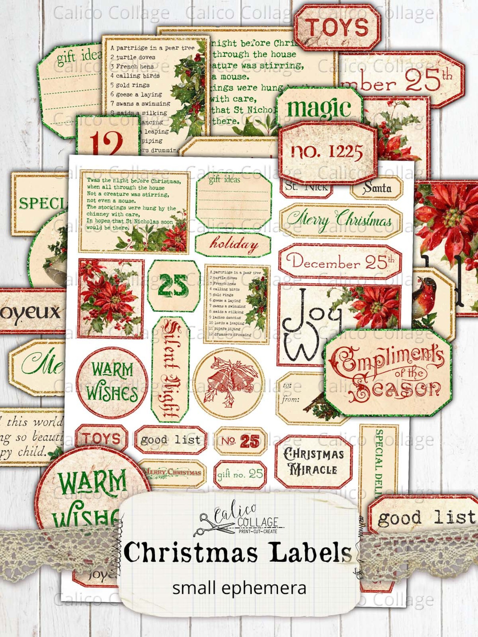 Fussy Cut Christmas Ephemera Labels Printable Vintage | Etsy