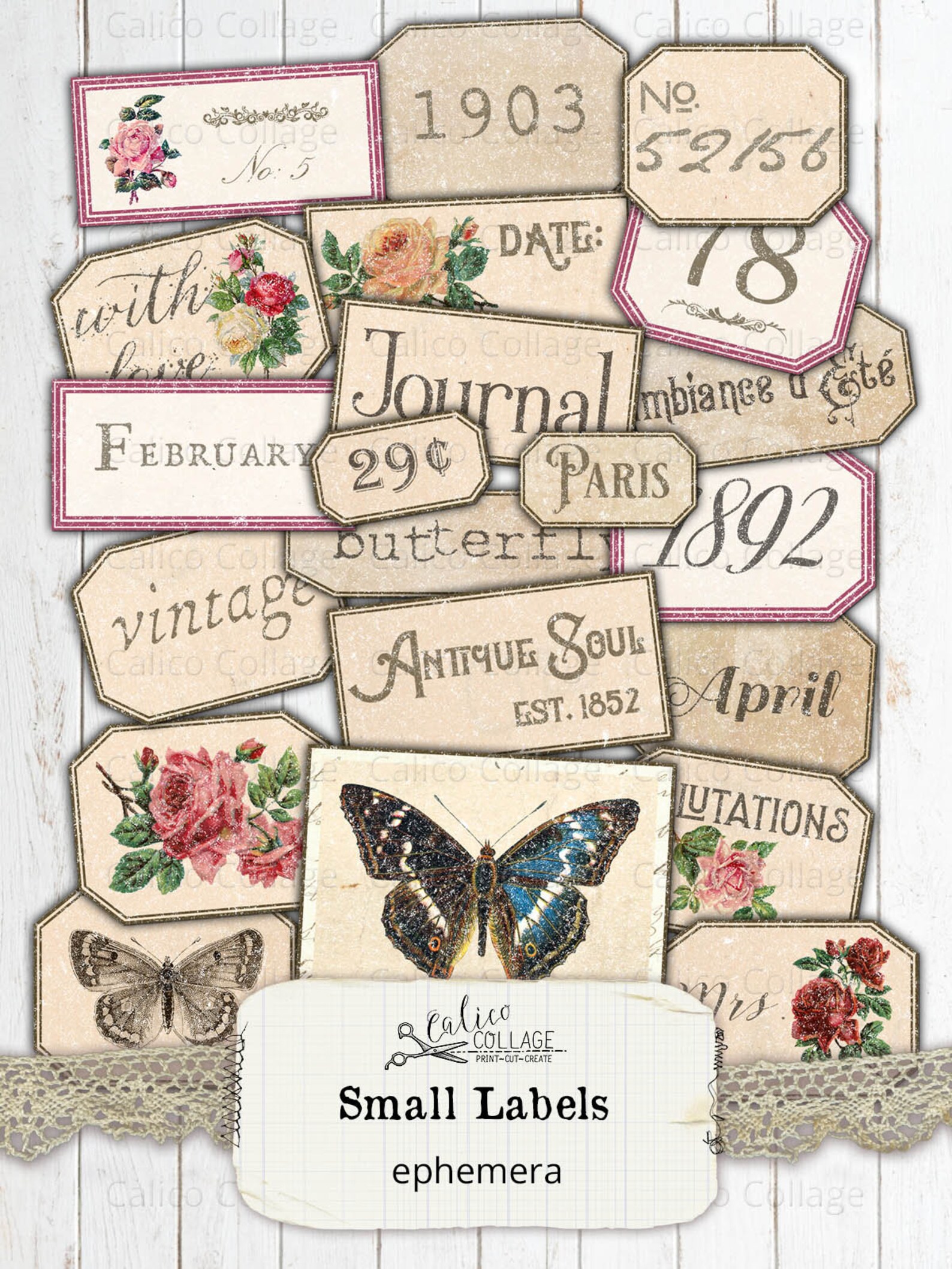 Printable Small Label Vintage Ephemera Digital Junk Journal - Etsy