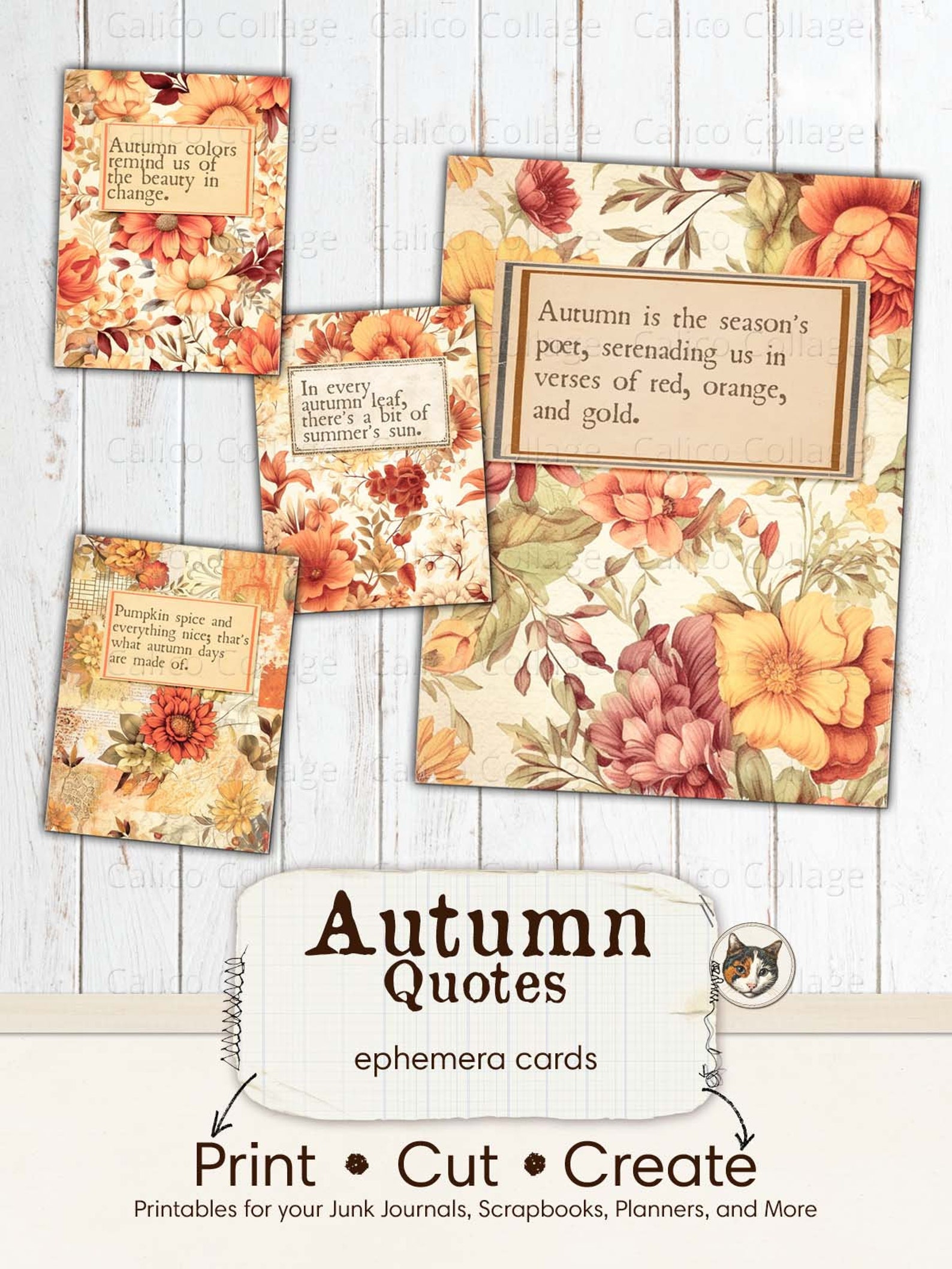 Autumn Quotes Junk Journal Printable, Fall Sentiments, Autumn Ephemera ...
