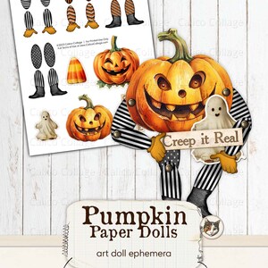 Pumpkin Paper Dolls Halloween Ephemera, Mixed Media Art Dolls, Junk ...