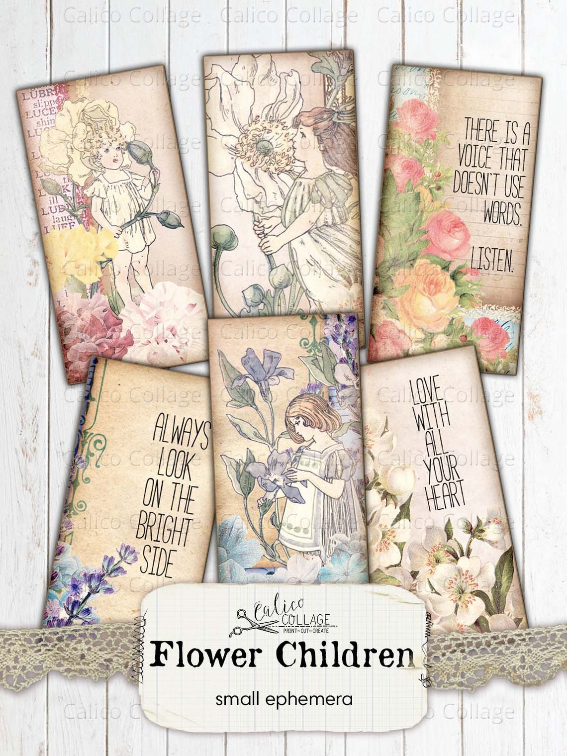 Flower Children Ephemera, Small Ephemera for Junk Journals, Bullet ...