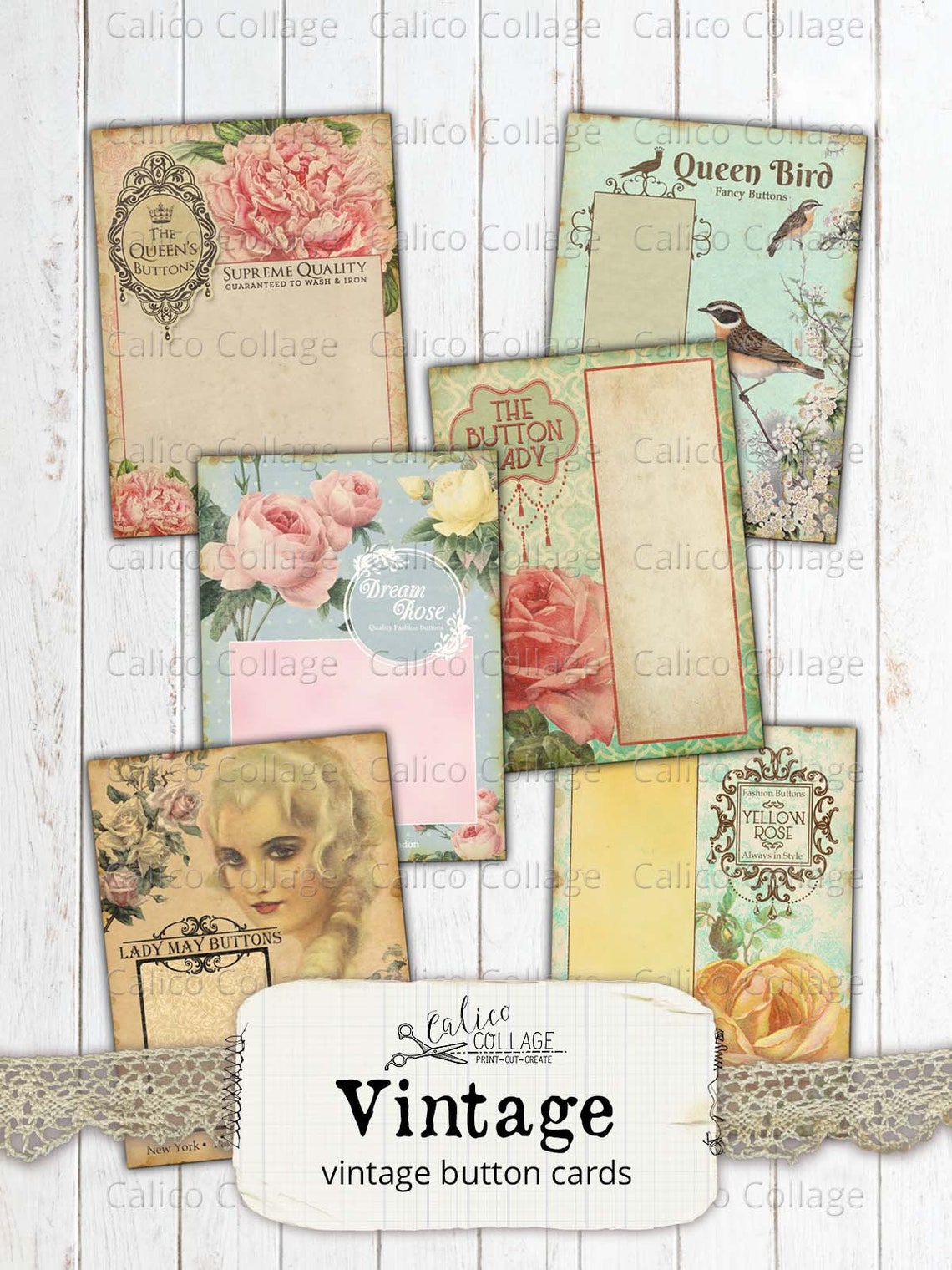 Printable Vintage Button Cards, Sewing Ephemera, Junk Journal Ephemera ...