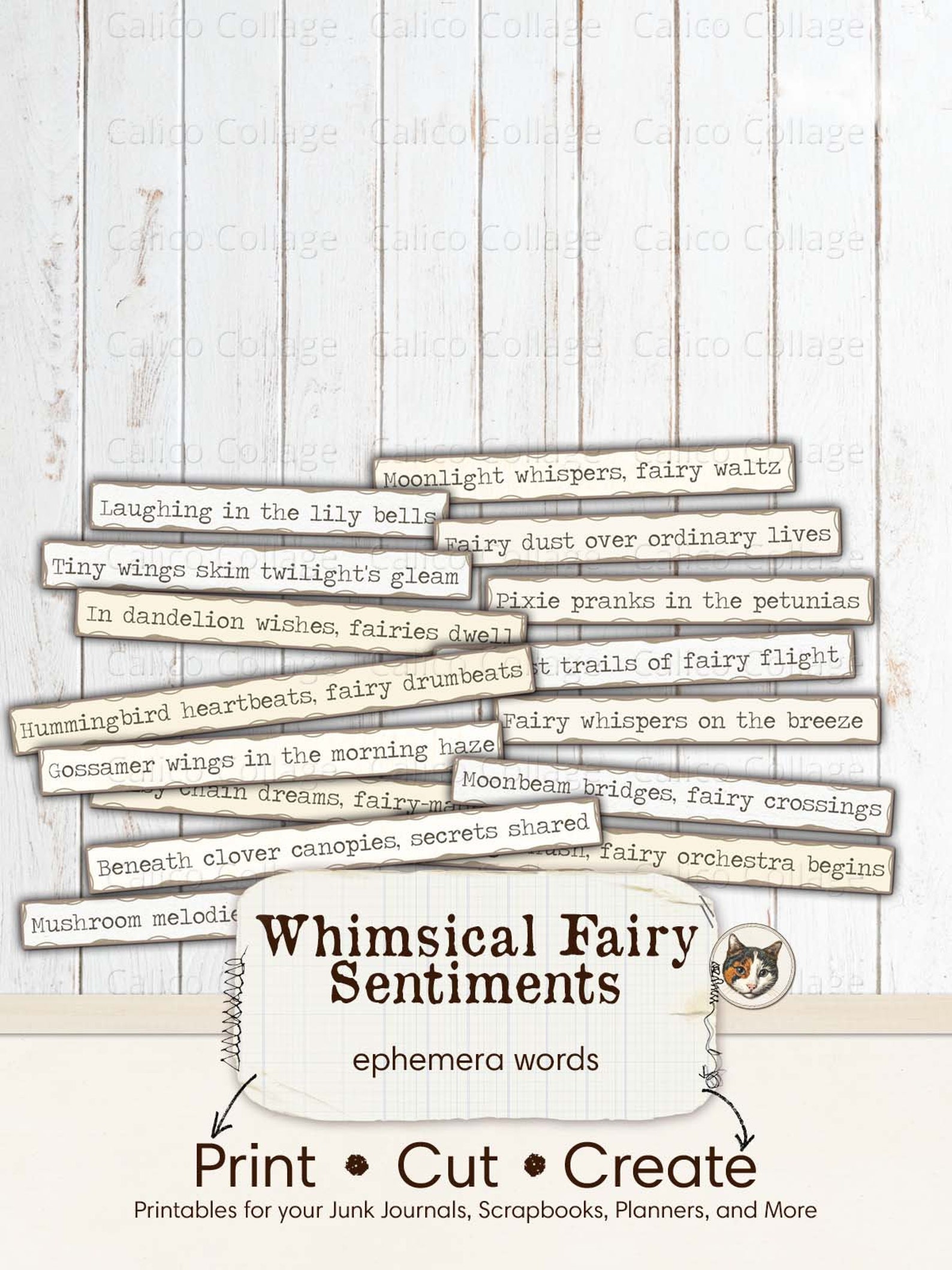 Fairy Sentiments for Junk Journals, Printable Ephemera Words, Junk ...