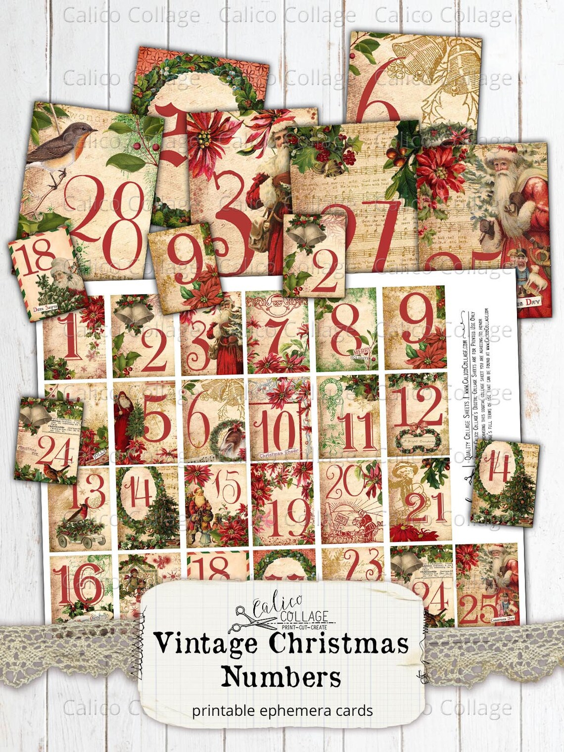 Christmas Numbers Printable Ephemera Pack Junk Journal | Etsy