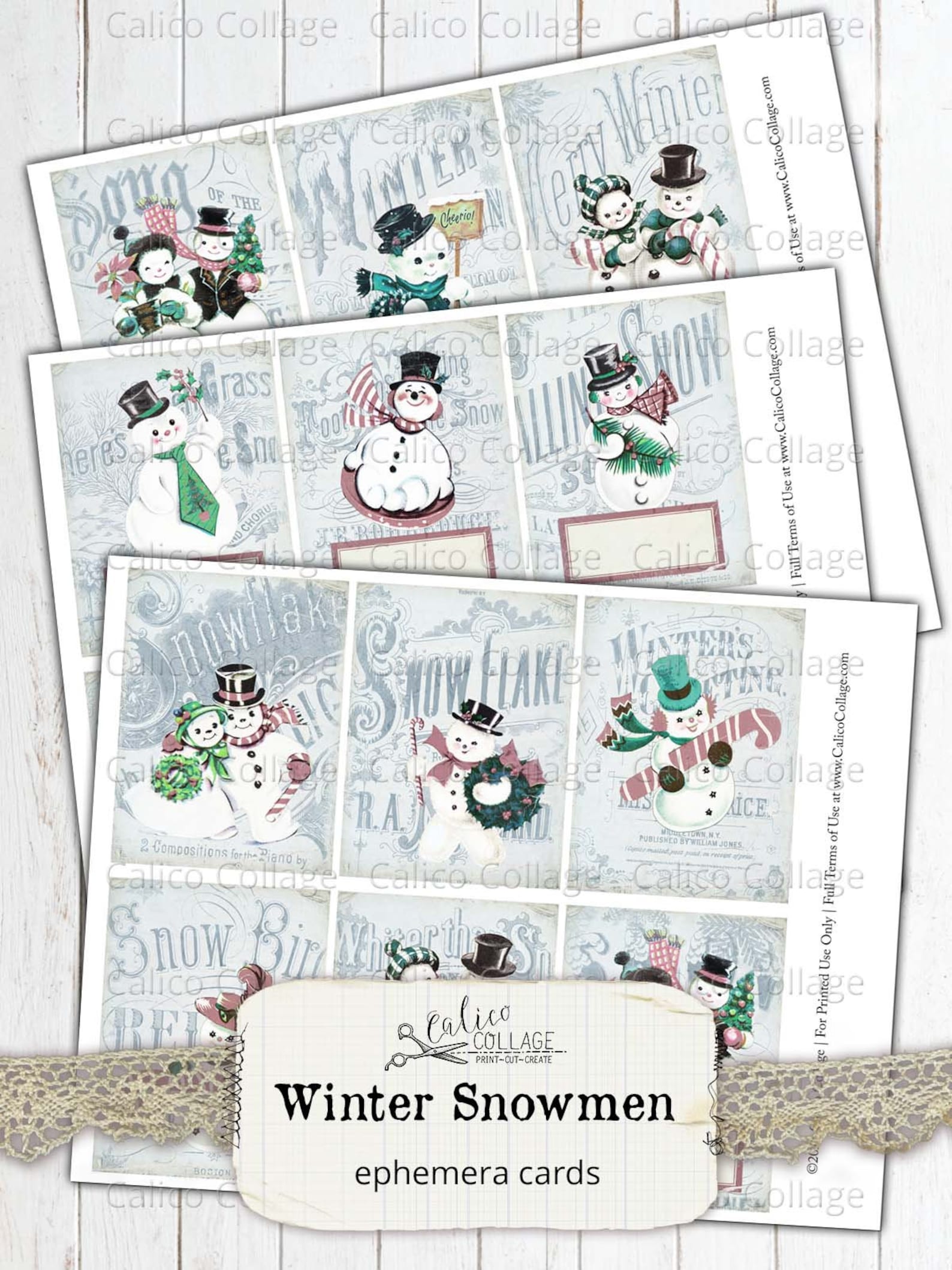 Printable Winter Snowmen Ephemera Cards Junk Journal Ephemera - Etsy