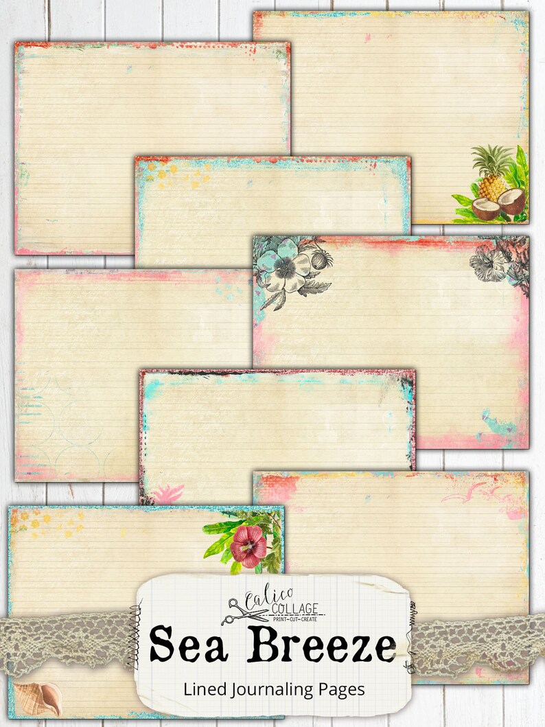 Printable Beach Junk Journal Lined Journaling Pages, Sea Breeze - Etsy