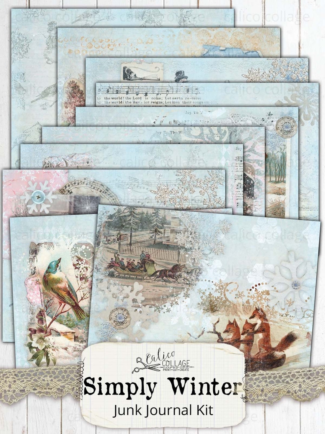 Printable Winter Junk Journal Kit, Christmas Journal Supplies, Vintage ...