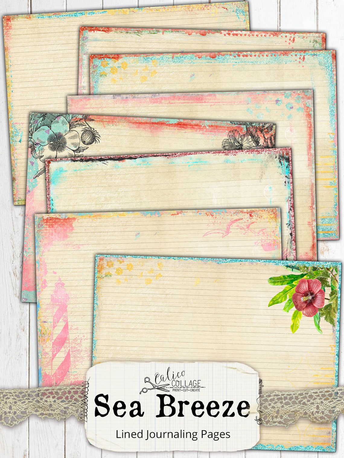 Printable Beach Junk Journal Lined Journaling Pages Sea | Etsy