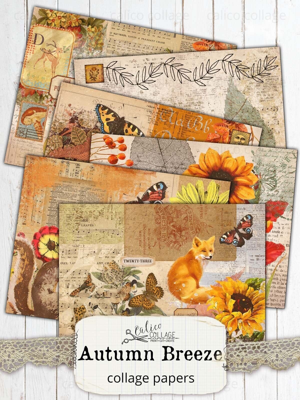 Autumn Collage Paper, Junk Journal Digital Paper Kit, Printable ...