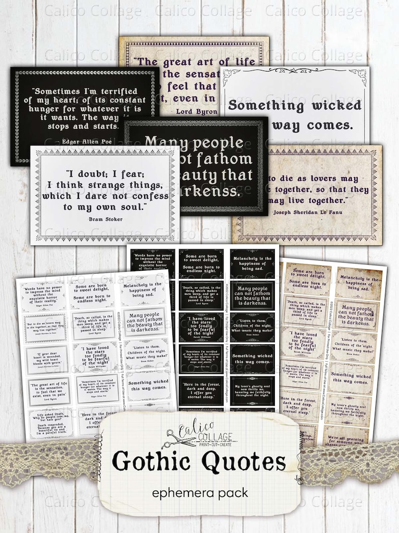 Gothic Quotes Junk Journal Printable, Vintage Halloween Words, Junk ...