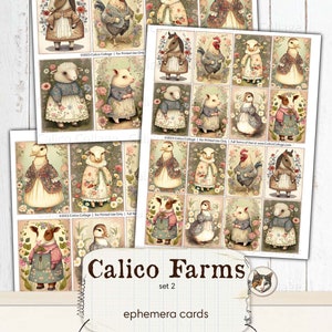 Primitive Farm Junk Journal Printable Ephemera, Floral Calico Animals ...