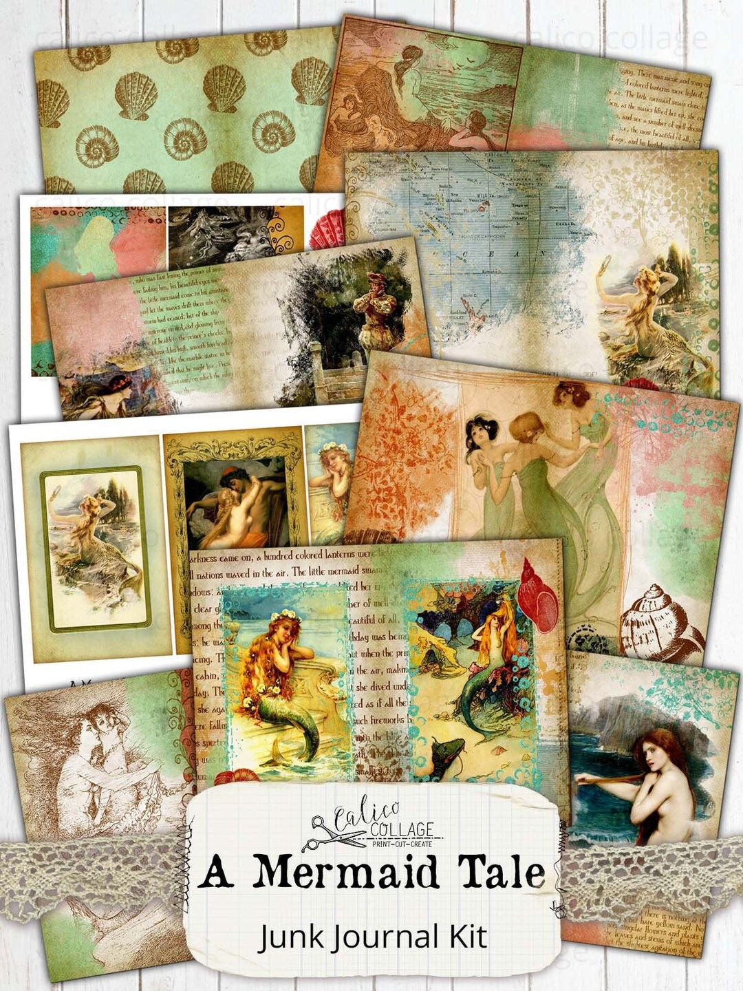 Mermaid Printable Junk Journal Kit, Bullet Journal Stationary ...