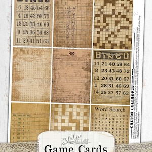 Game Cards Junk Journal Ephemera Journal Supplies, Game Ephemera, Bingo ...