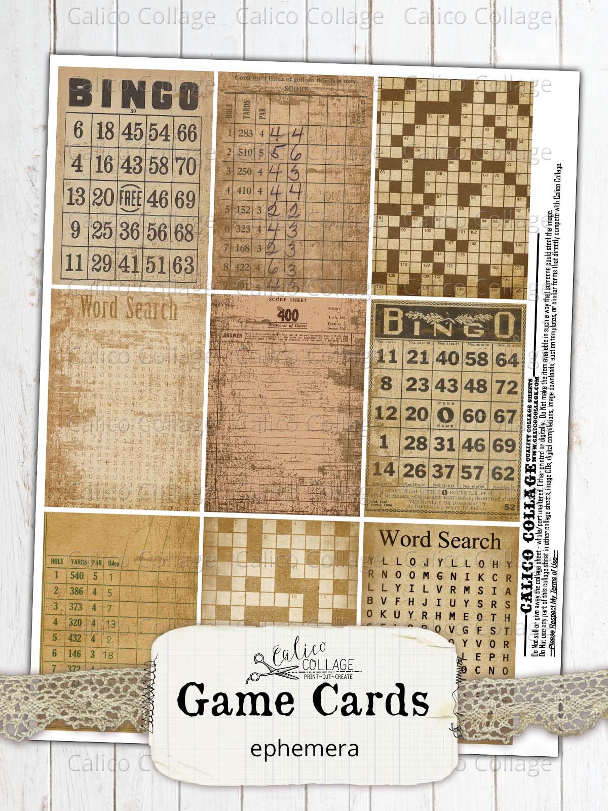 Game Cards Junk Journal Ephemera Journal Supplies Game - Etsy
