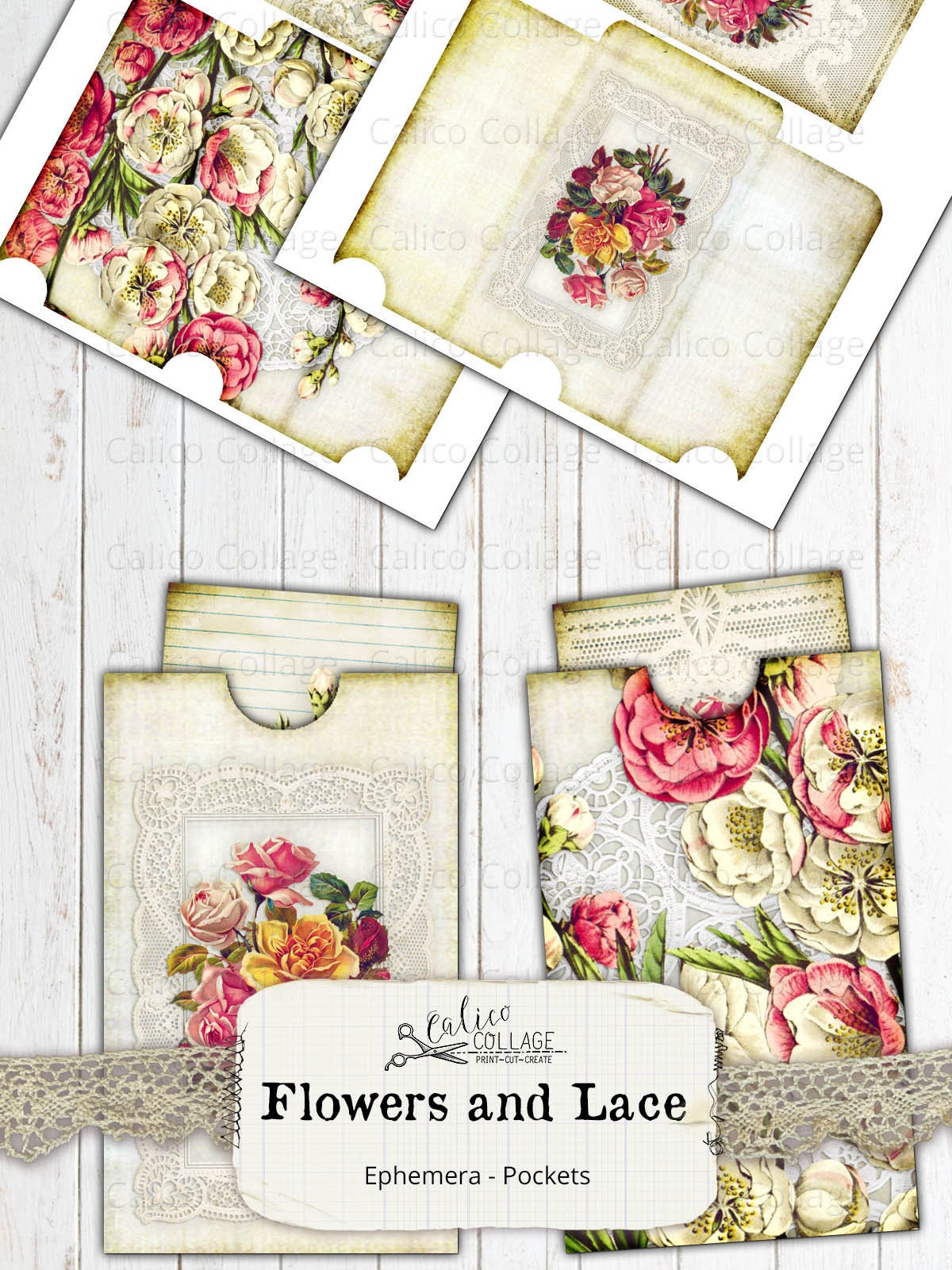 Flowers and Lace Printable Junk Journal Pockets Vintage Junk - Etsy Canada
