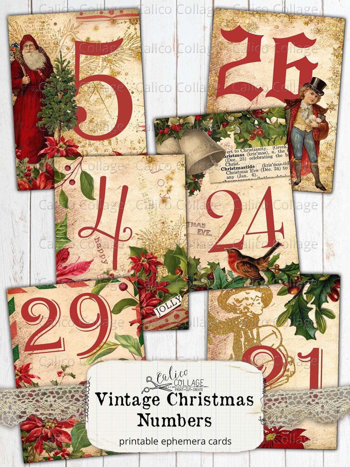 Christmas Numbers Printable Ephemera Pack Junk Journal | Etsy