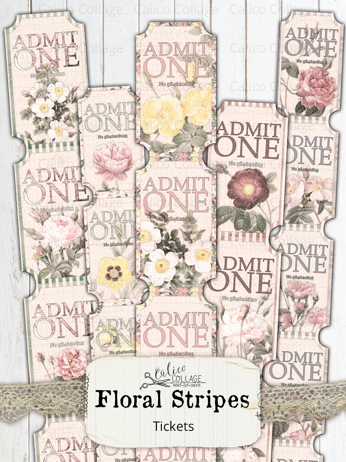 Printable Junk Journal Tickets Ephemera Pack Floral Stripes - Etsy