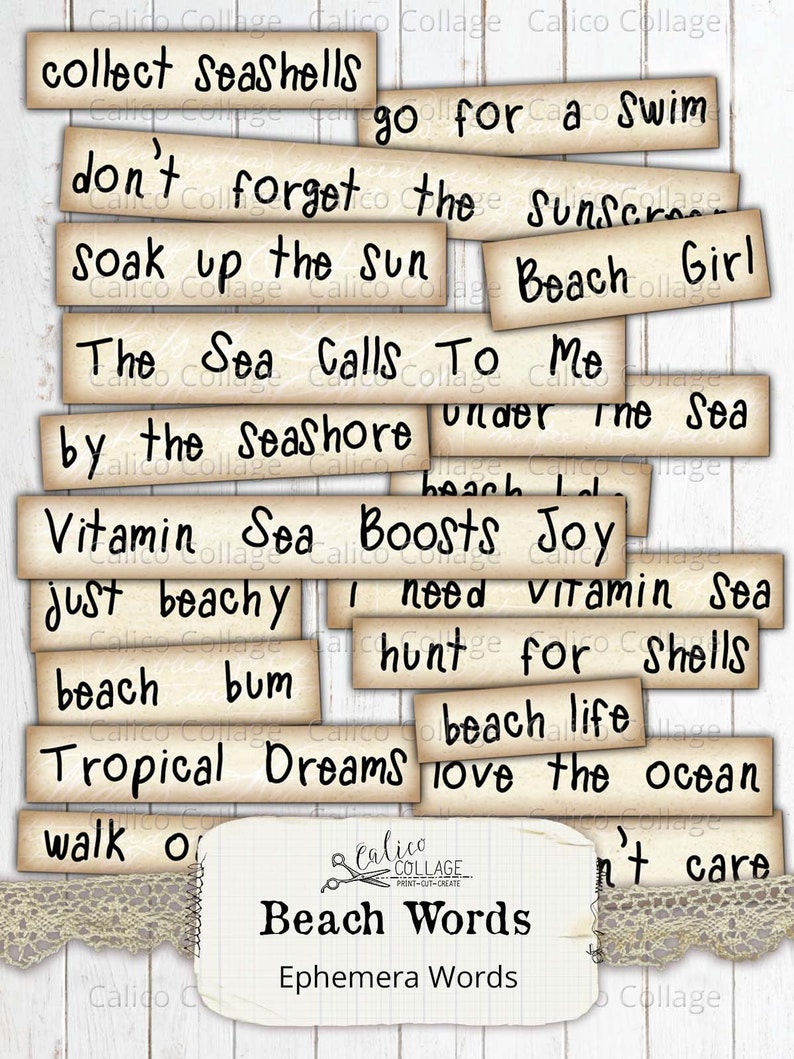 Printable Beach Words Summer Junk Journal Ephemera Words - Etsy