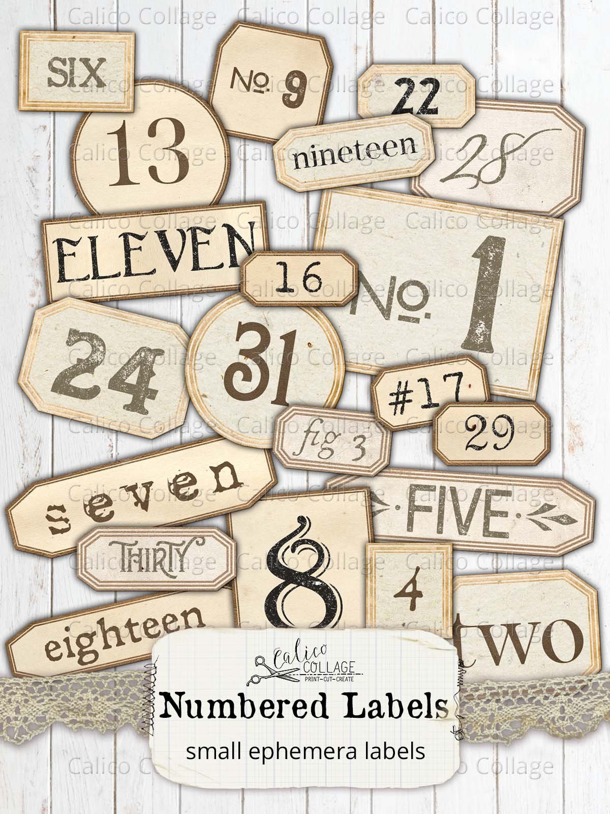 Printable Numbered Labels, Junk Journal Supplies, Vintage, Ephemera ...