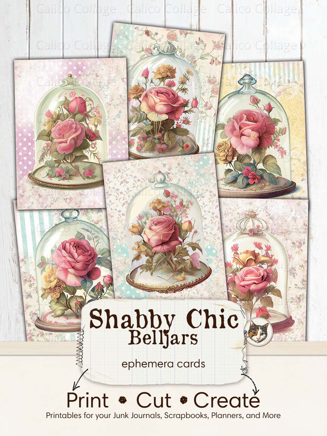 Valentine Ephemera for Junk Journals, Shabby Chic Rose Bell Jars, Junk ...