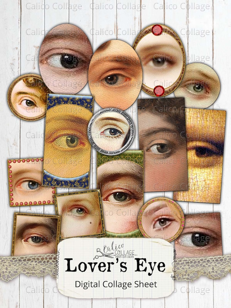 Printable Lovers Eye Pendent Images, Digital Collage Sheet, Ephemera ...