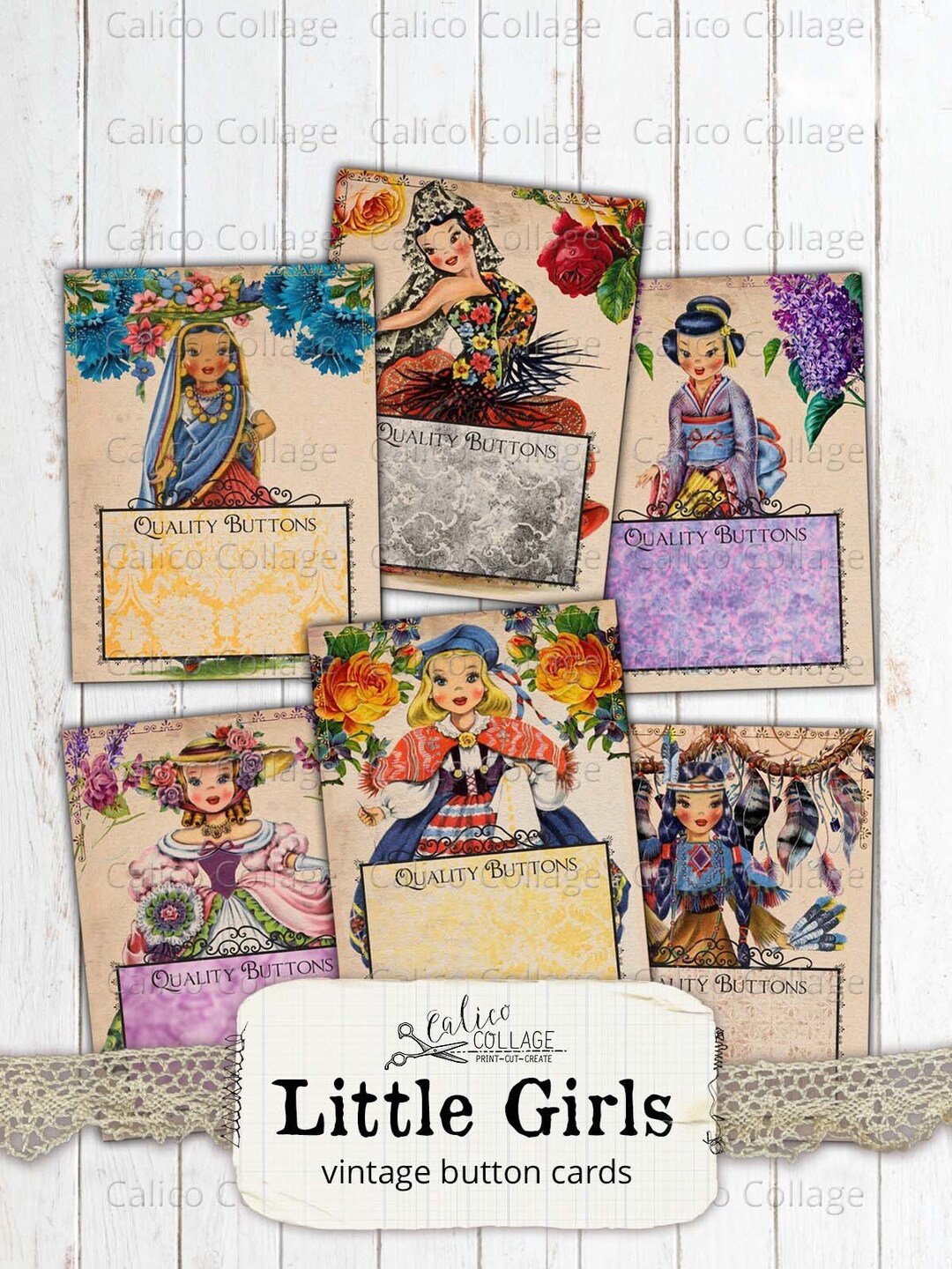 Printable Vintage Button Cards, Sewing Ephemera, Junk Journal Ephemera ...