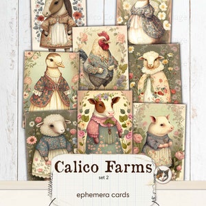 Primitive Farm Junk Journal Printable Ephemera, Floral Calico Animals ...