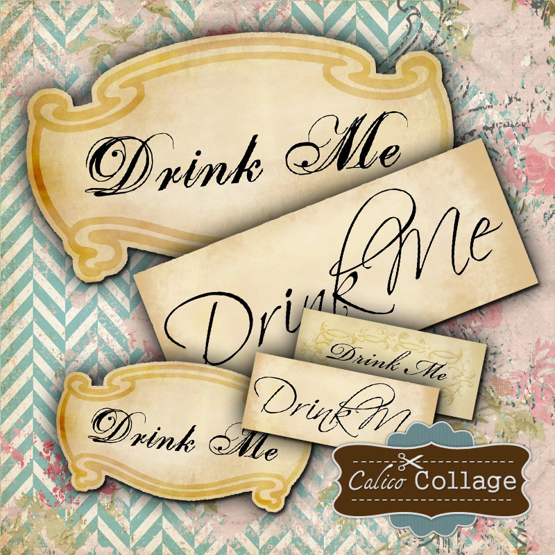 Drink Me Labels Digital Collage Sheet Alice in Wonderland | Etsy