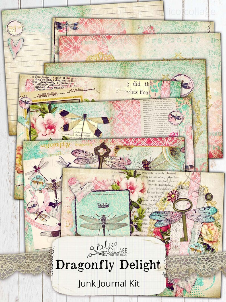 Dragonfly Junk Journal Kit, Printable Pages, Digital Papers, Ephemera ...