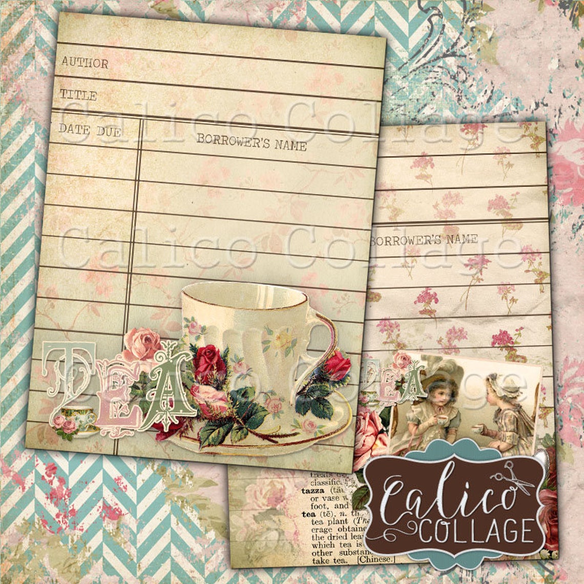 Printable, Library Cards, Ephemera Pack, Tea Soiree, Tea Party, Digital ...