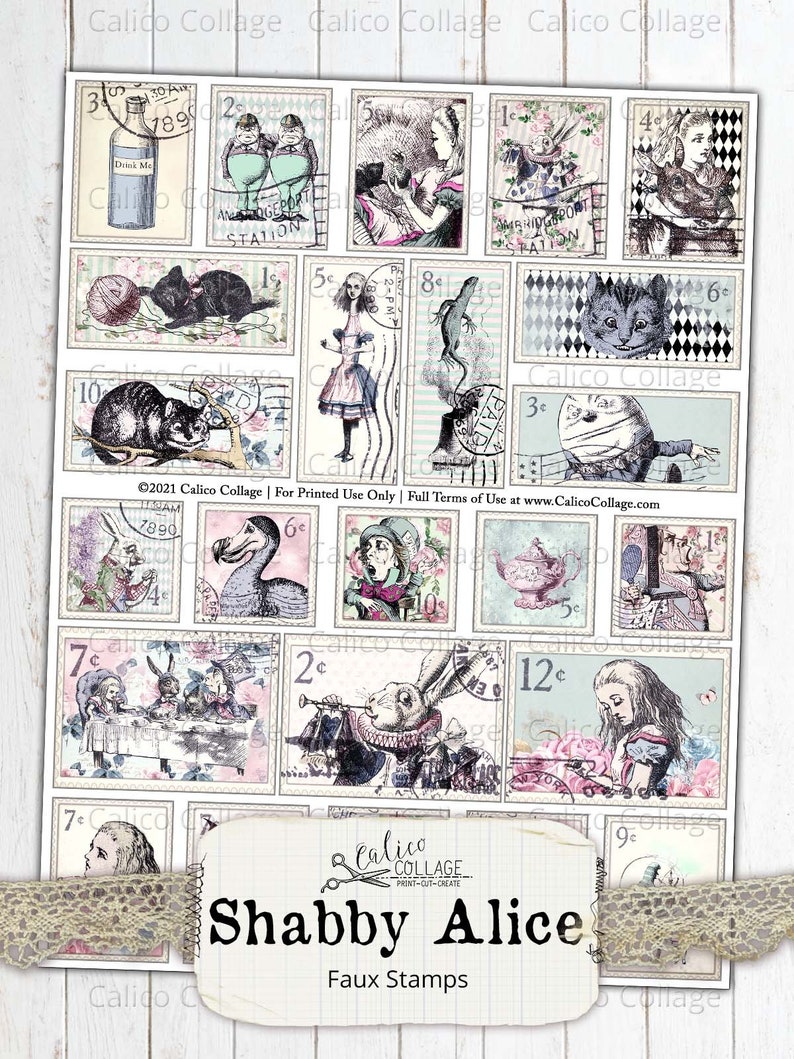 Alice in Wonderland Printable Stamps John Tenniel Ephemera, Junk ...