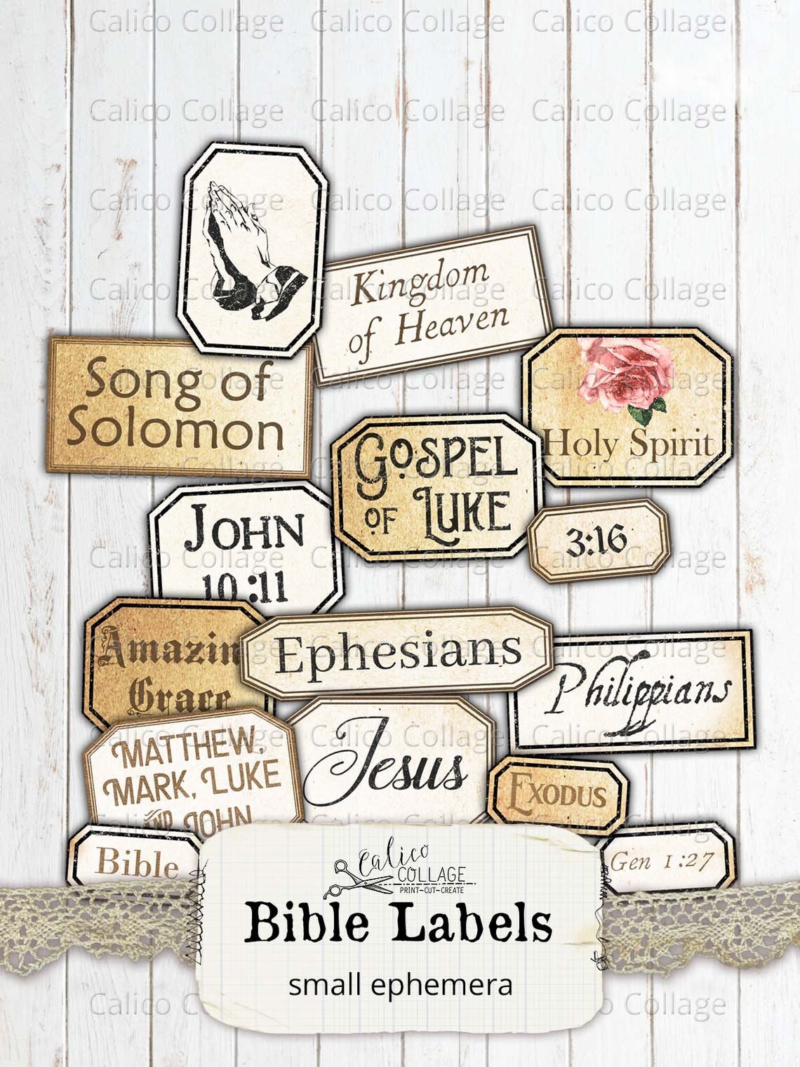 Faith Junk Journal Bible Labels Vintage Ephemera Journaling | Etsy