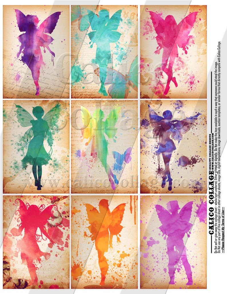 Aquarelle Fées 2.5x3.5 pouces taille Tags Digital Collage Sheet ...