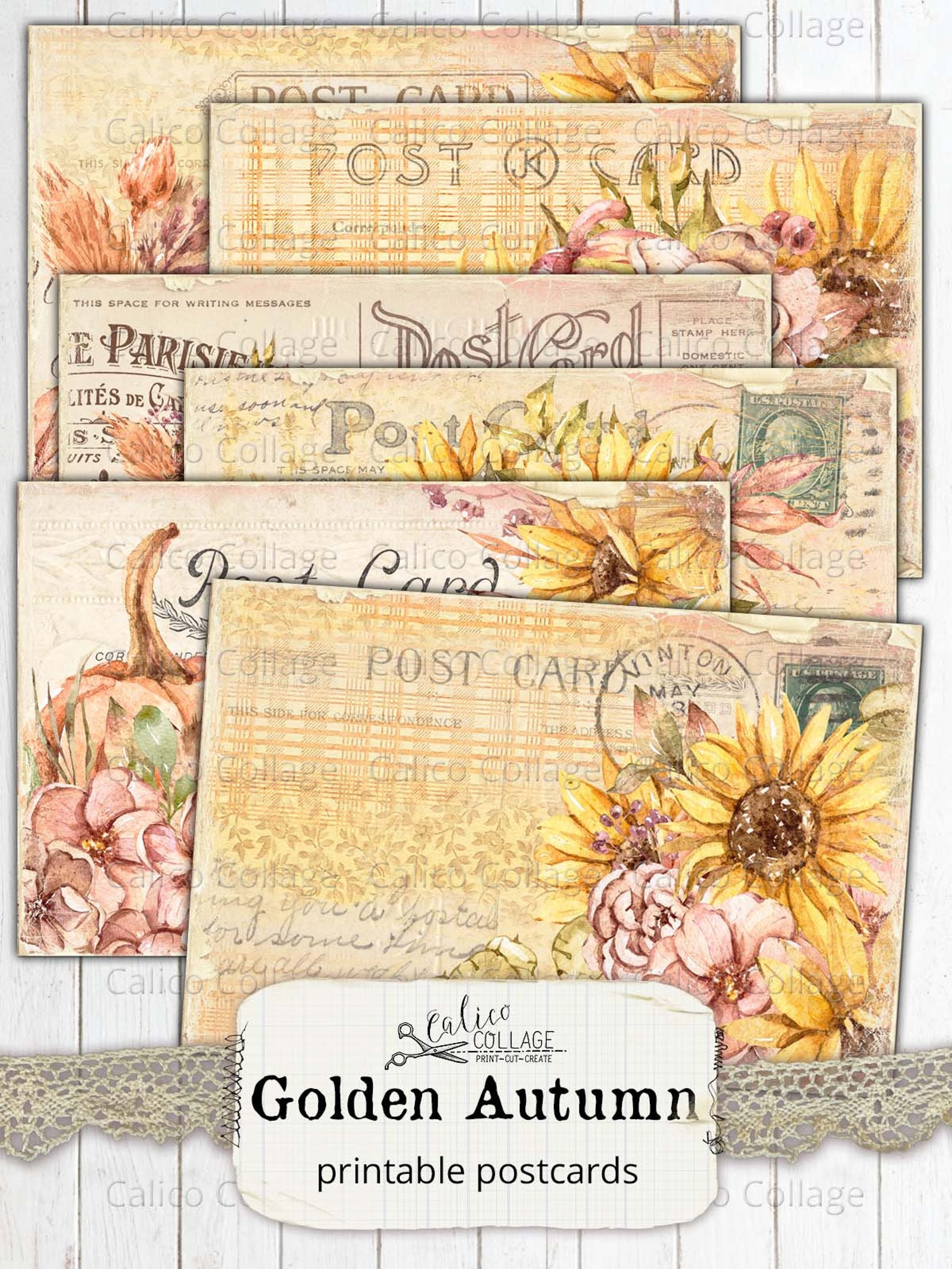 Printable Autumn Postcards Vintage Junk Journal Ephemera | Etsy