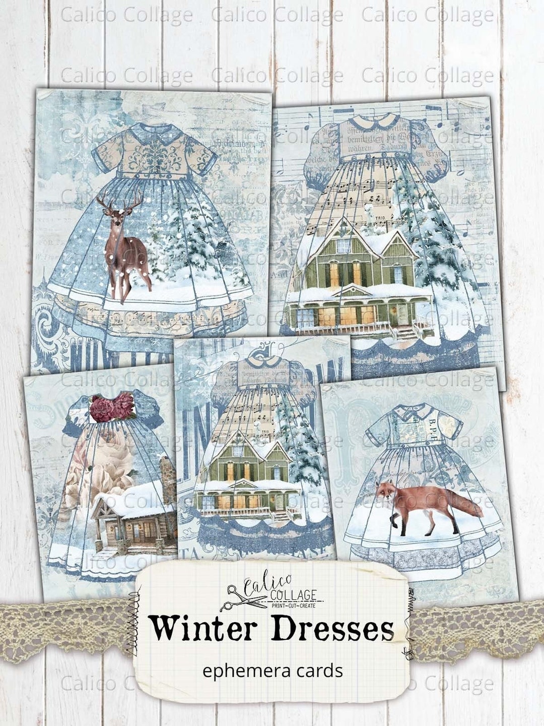 Printable Winter Dresses Ephemera Cards, Junk Journal Ephemera, Bullet ...