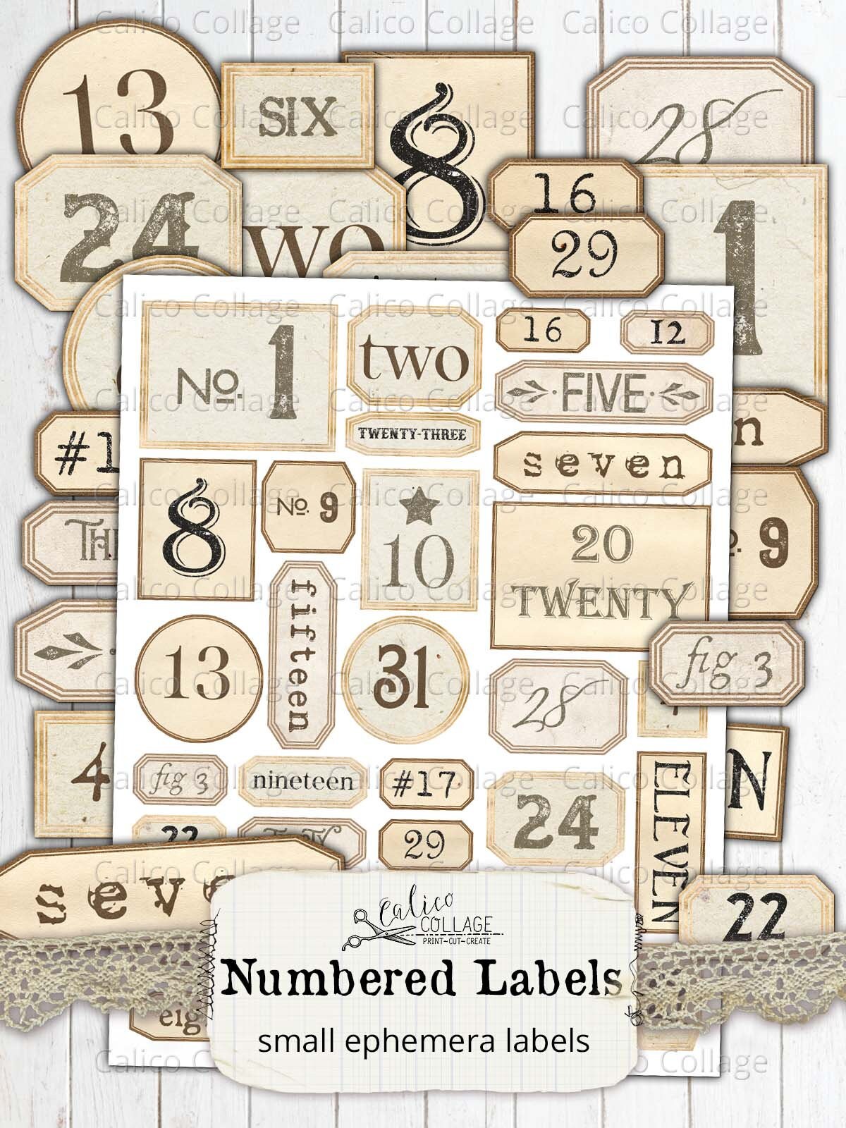 Printable Numbered Labels Junk Journal Supplies Vintage | Etsy