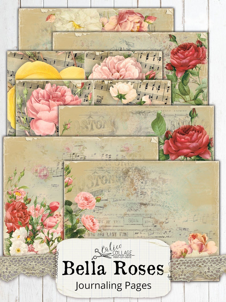 Printable Junk Journal Kit Bella Rose Vintage Rose Rose | Etsy