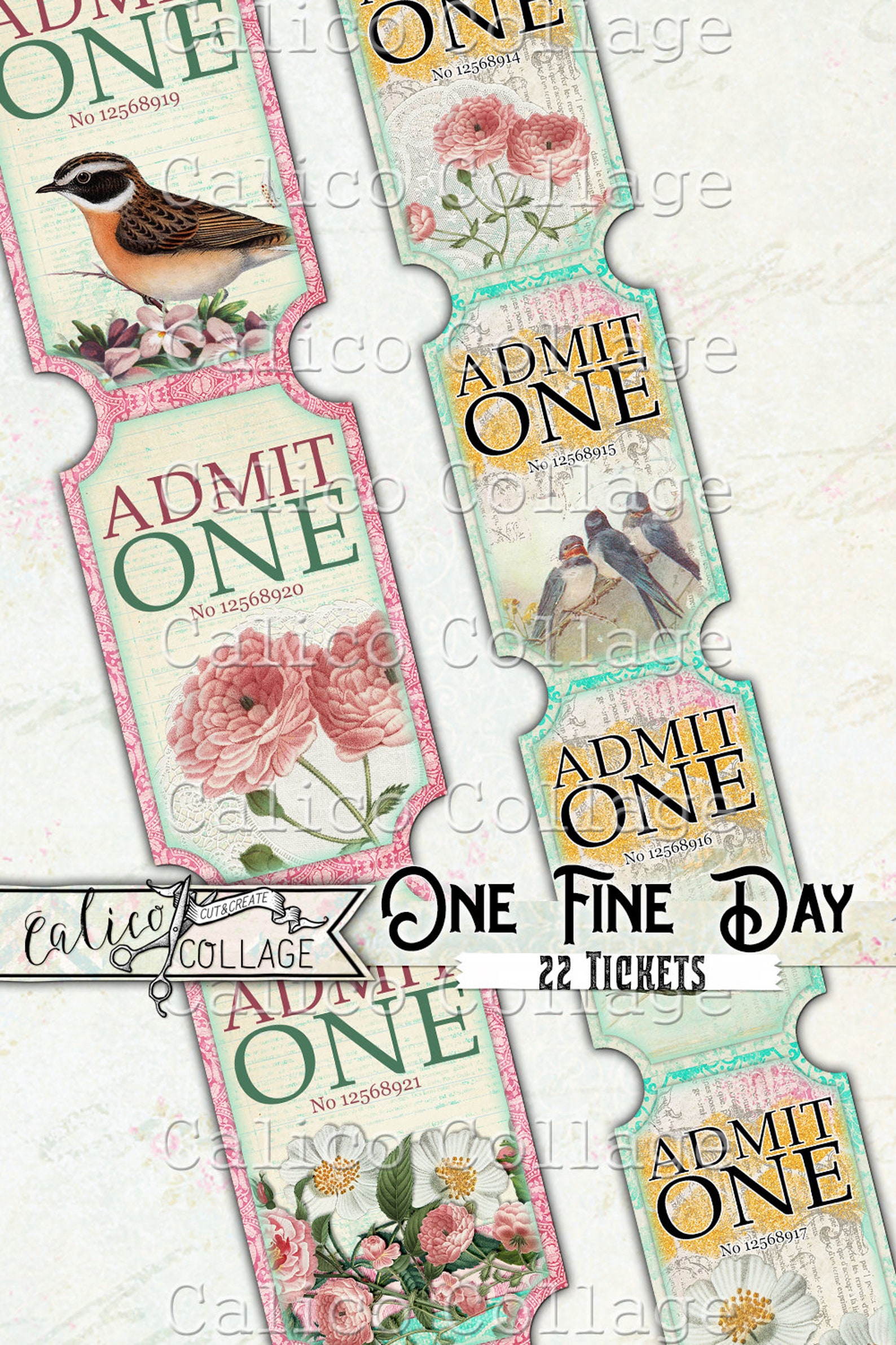 Printable Junk Journal Tickets Ephemera Pack One Fine Day | Etsy