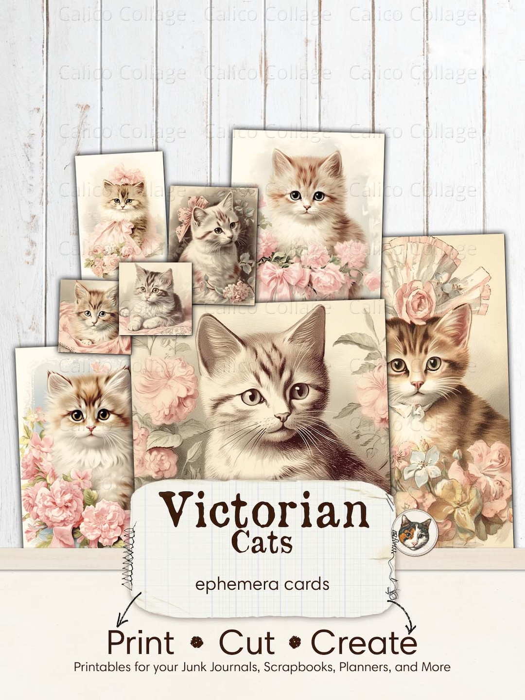 Victorian Kittens Junk Journal Printables, Cats Ephemera Pack, Shabby ...