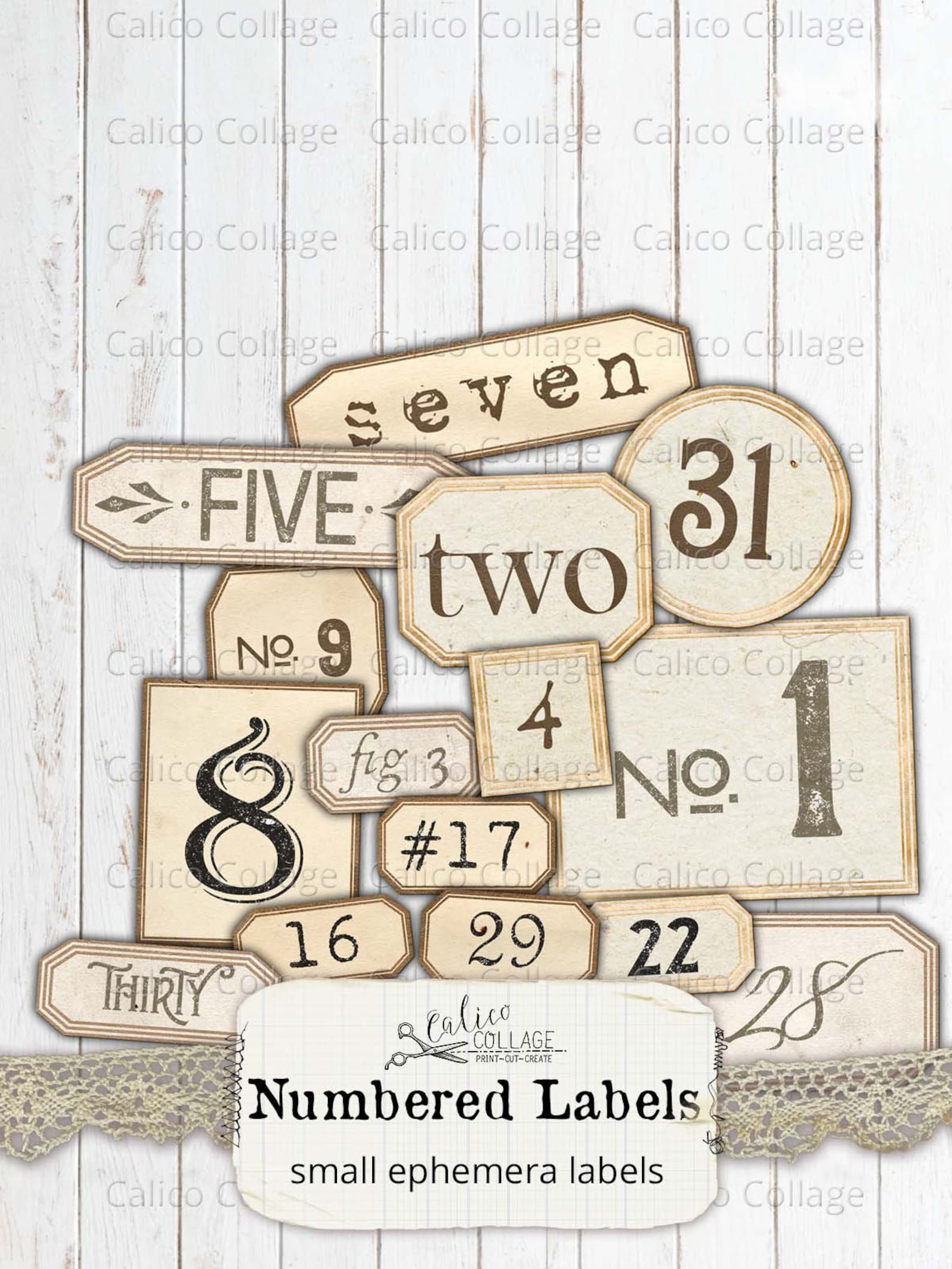 Printable Numbered Labels Junk Journal Supplies Vintage - Etsy