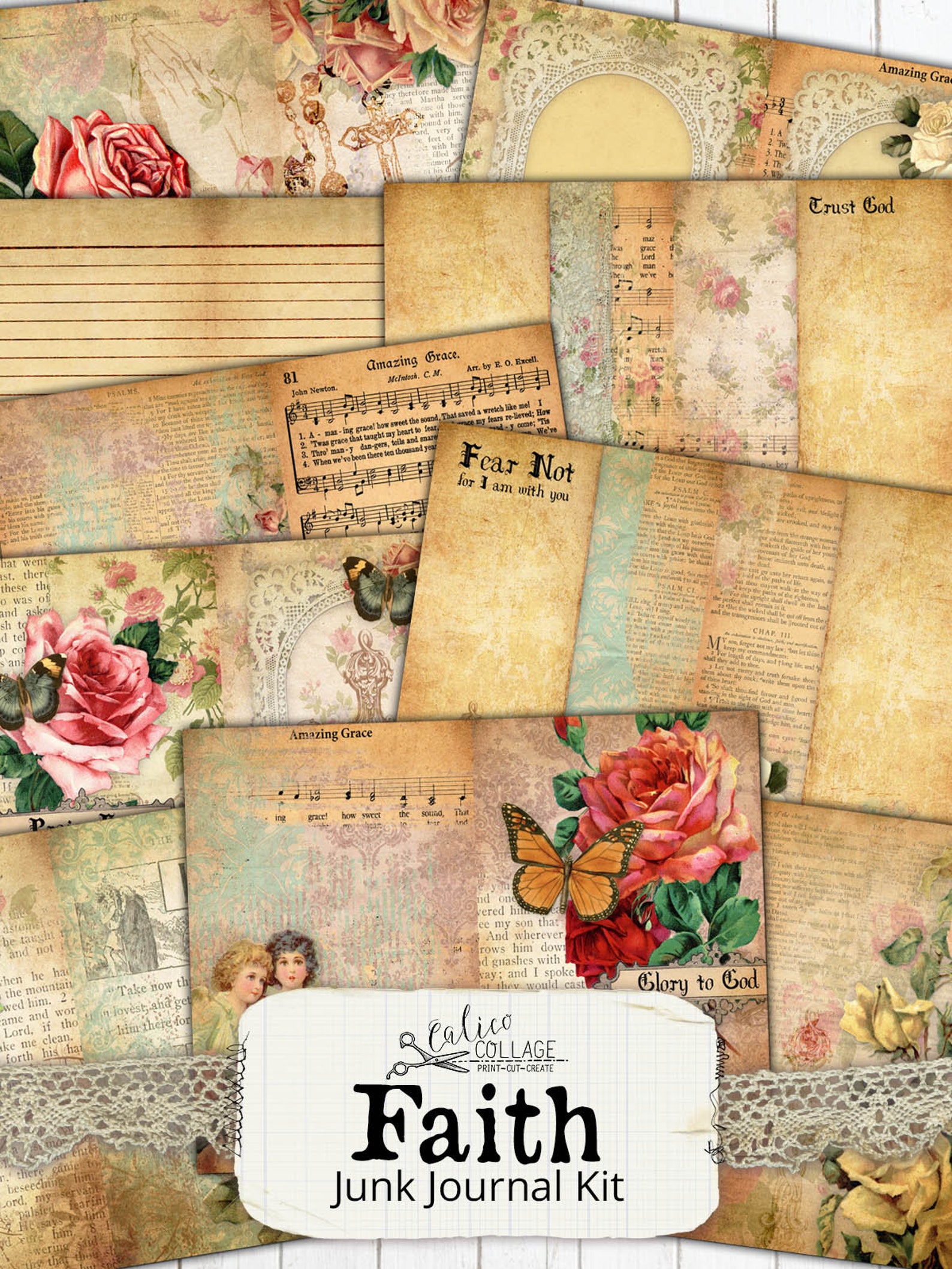 Printable Faith Junk Journal Kit Religious Ephemera Kit | Etsy