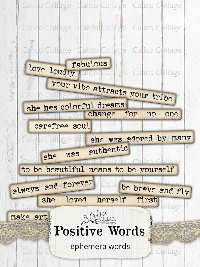 Printable Ephemera Words Positive Affirmation Mixed Media - Etsy Australia